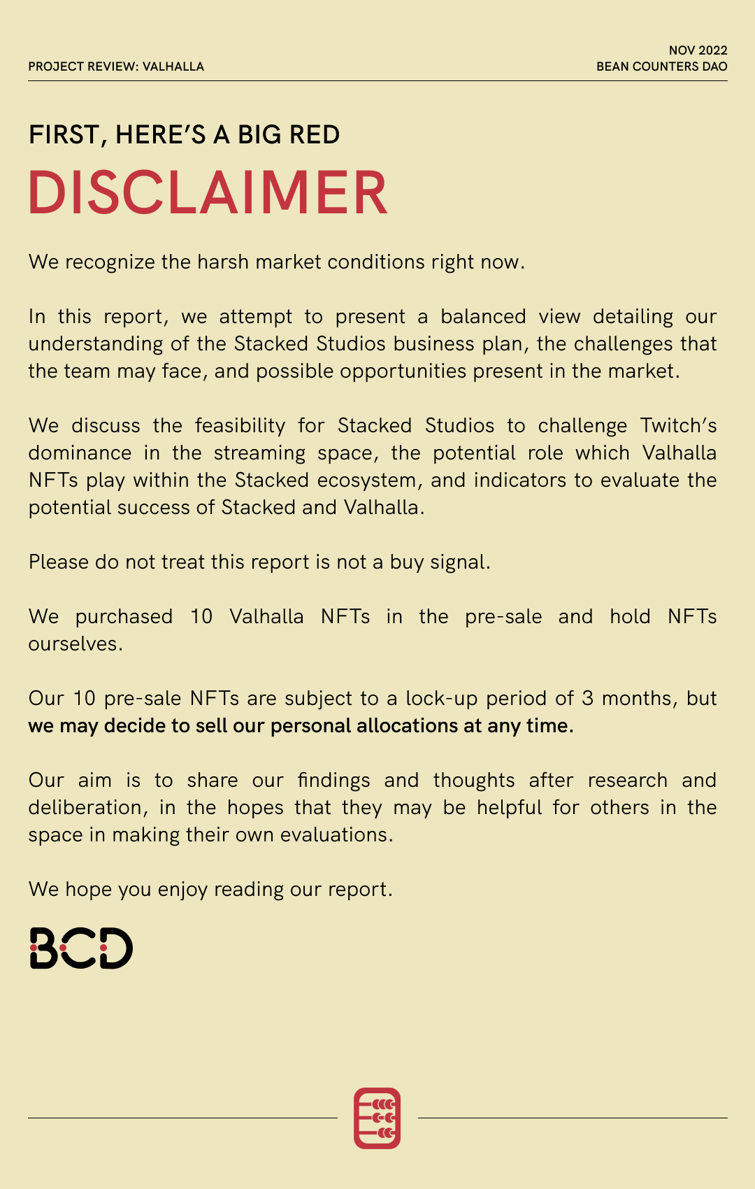 Project Review: Valhalla - by Bean Counters DAO