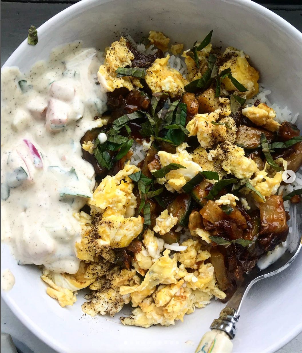 Scrambled eggs with peanut cucumbers - by Anjali Sundaram