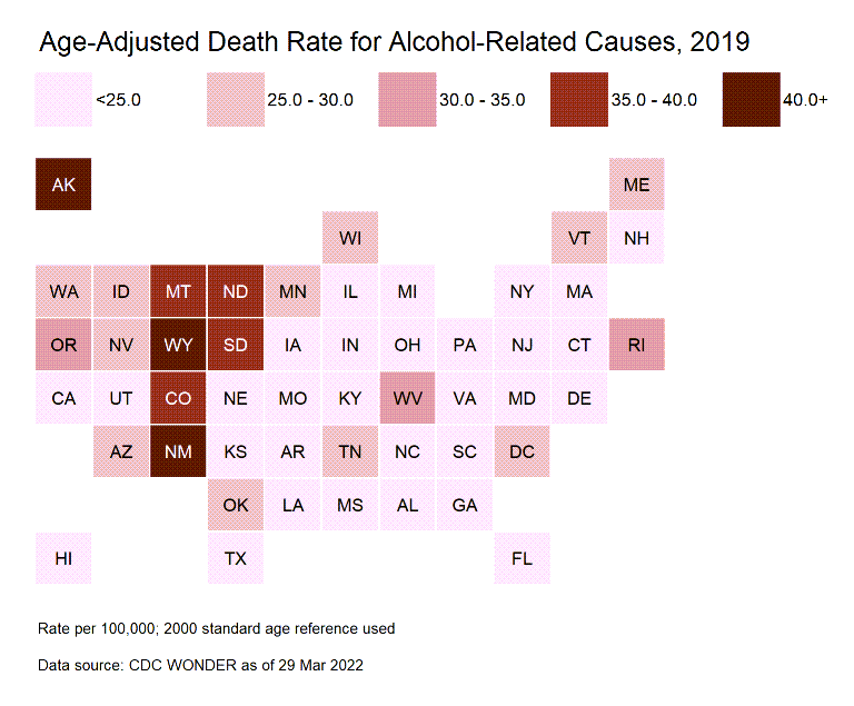 Alcohol-related deaths, part 2: Geographical Differences for 2019 and 2020