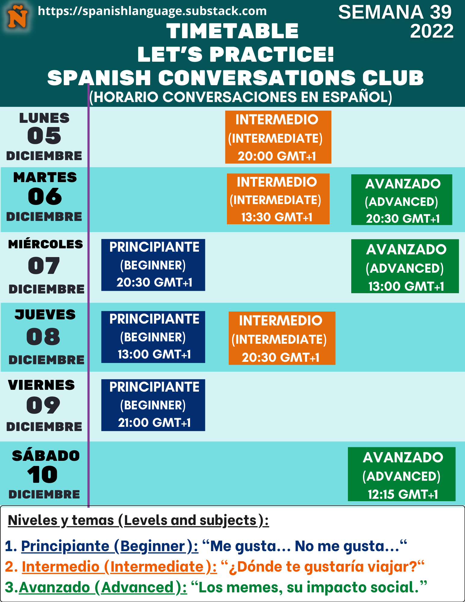 Free Spanish Language Conversation Club, Week 39.