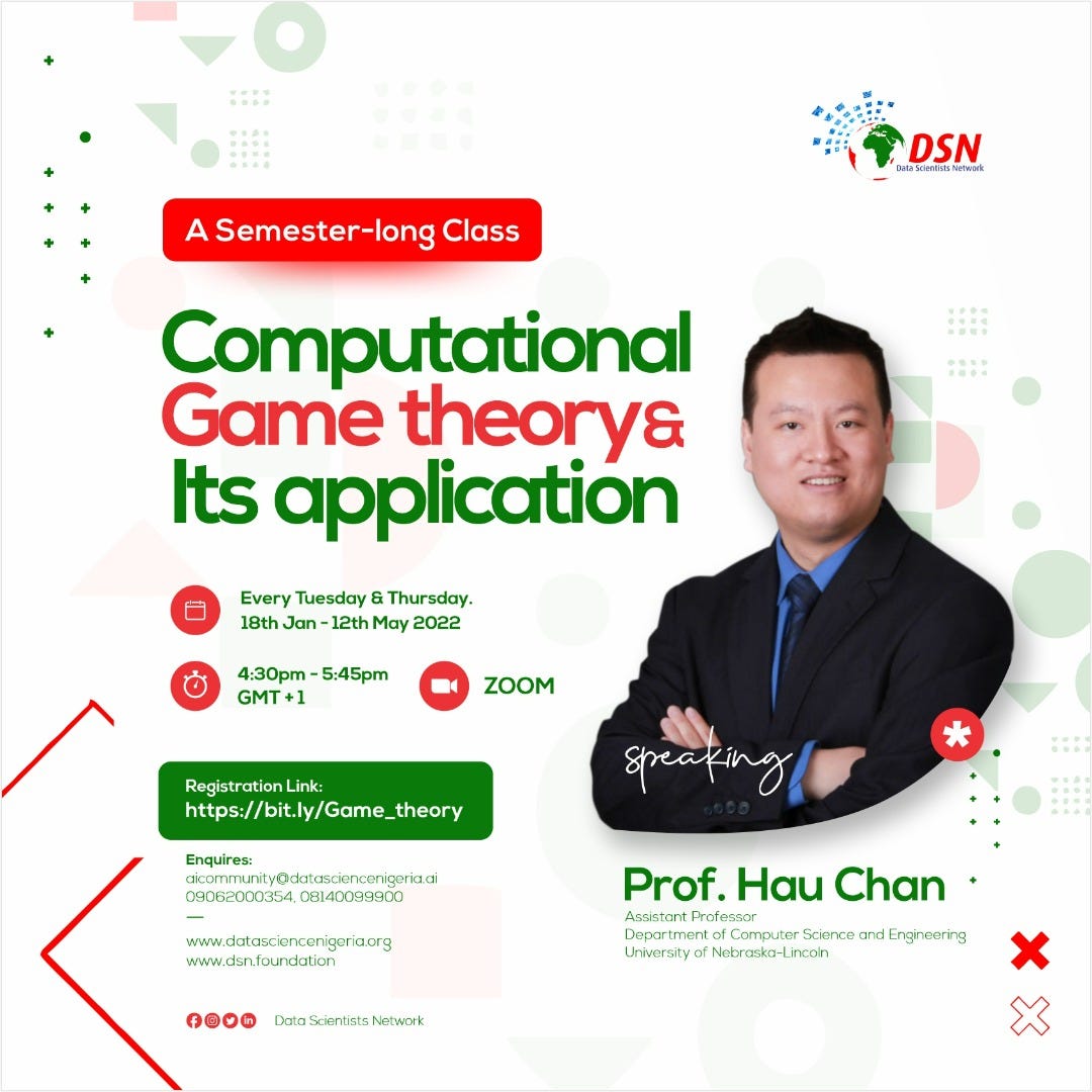 Computational Game Theory and its application starts Tomorrow!