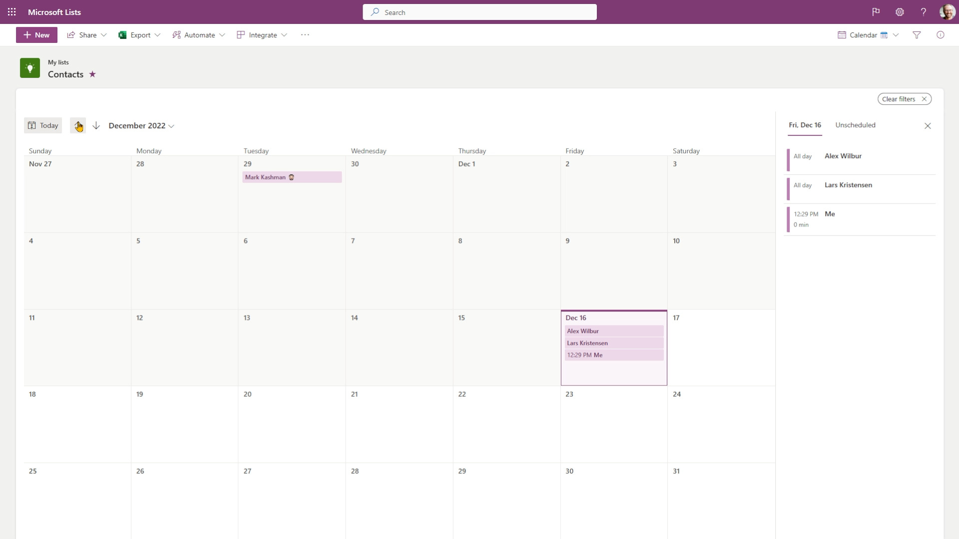 Use Microsoft Lists to track contacts throughout the year
