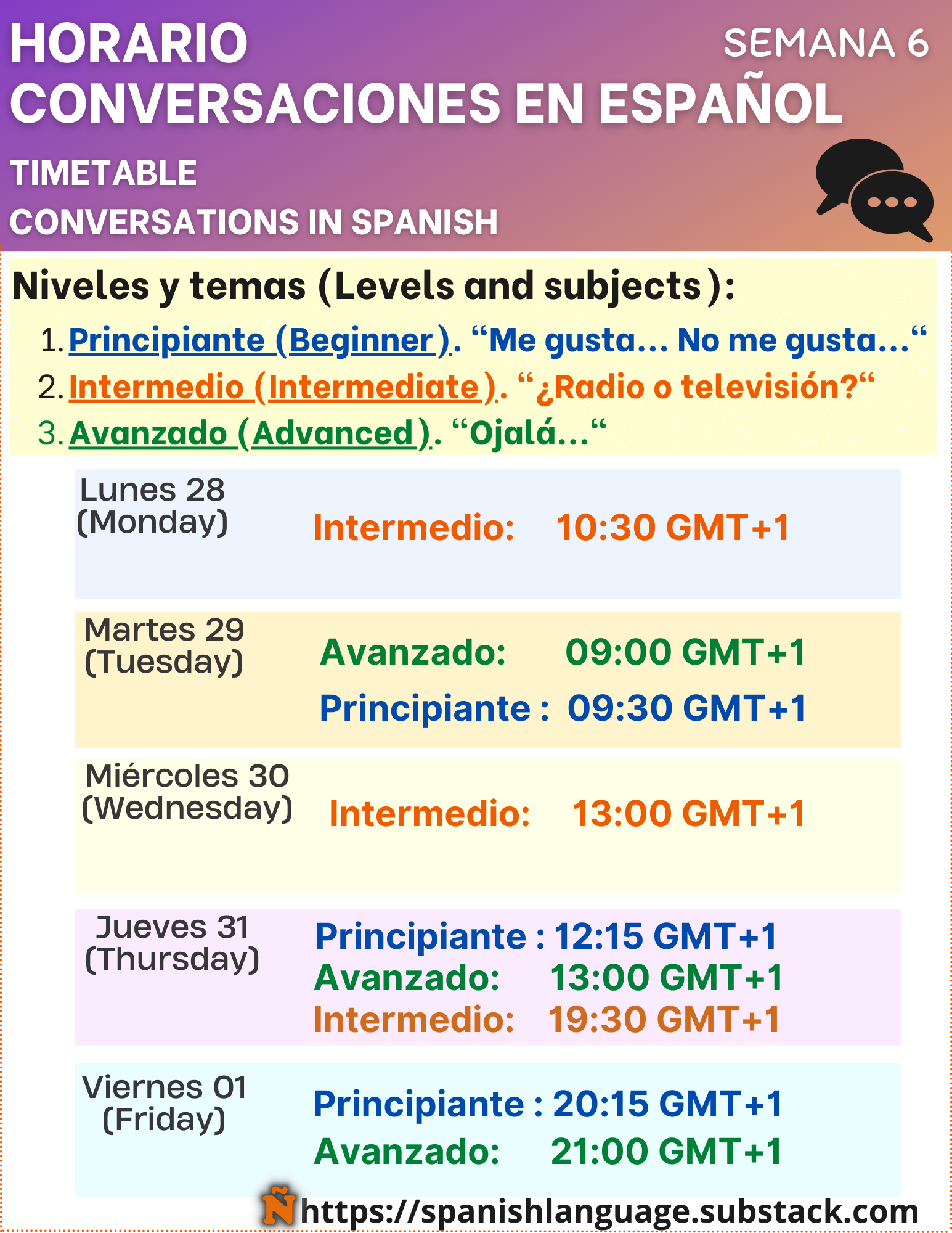 Free Spanish Language - Weekly Conversation Club, Week 6. - (Monday 28 ...