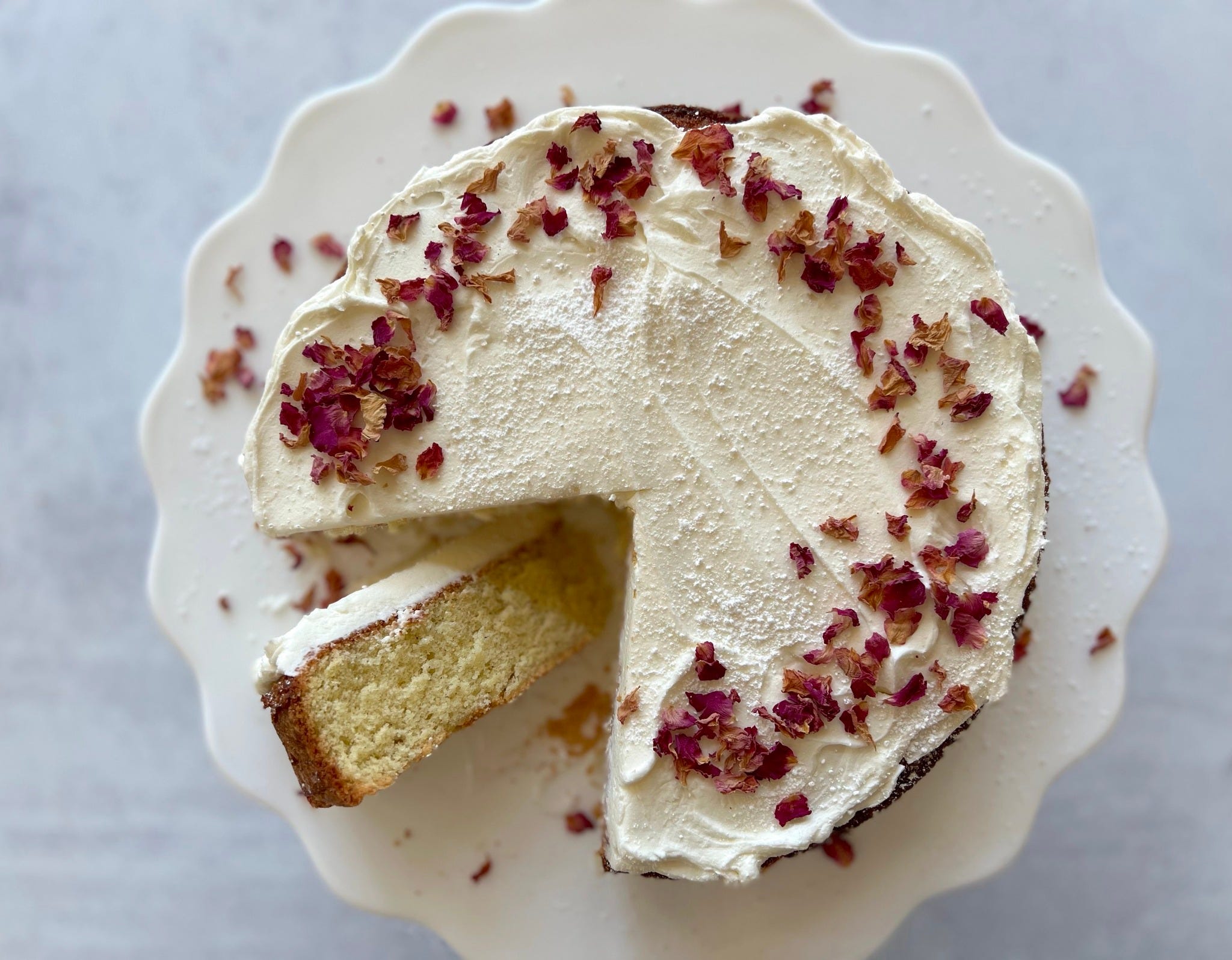 A whimsical French rose and cardamom cake
