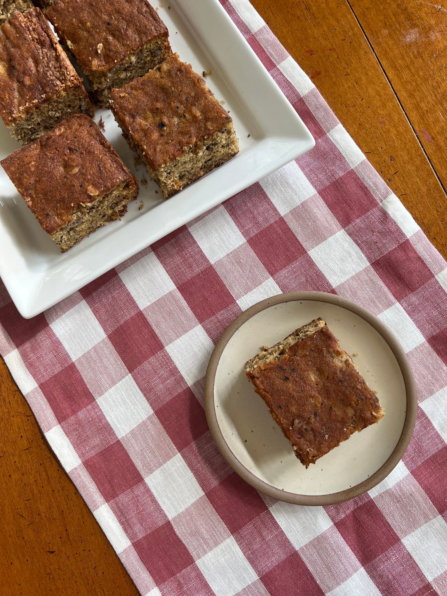 Banana squares for breakfast and an important recipe update