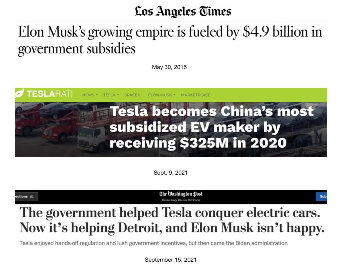 Tesla government subsidies 2021 store
