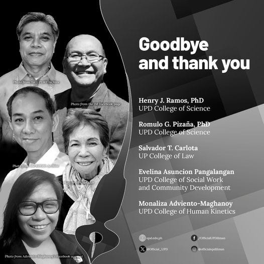 University of the Philippines lost 6 Alumni (41-88 yo) in the 5 days ...