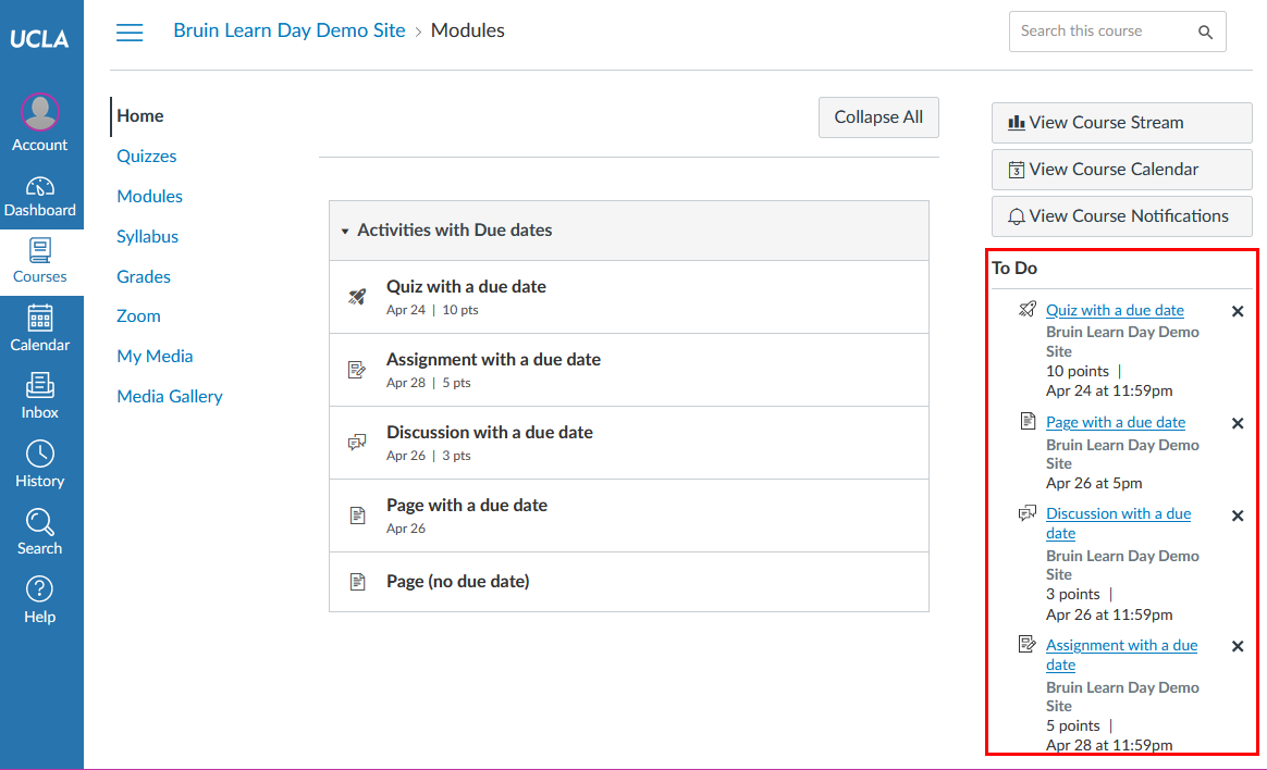 Multiple ways to use due dates in Bruin Learn