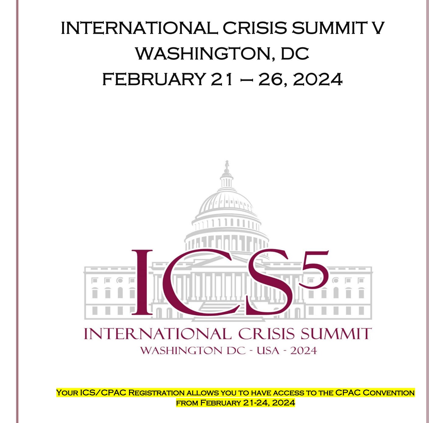 International Crisis Summit-5 Agenda