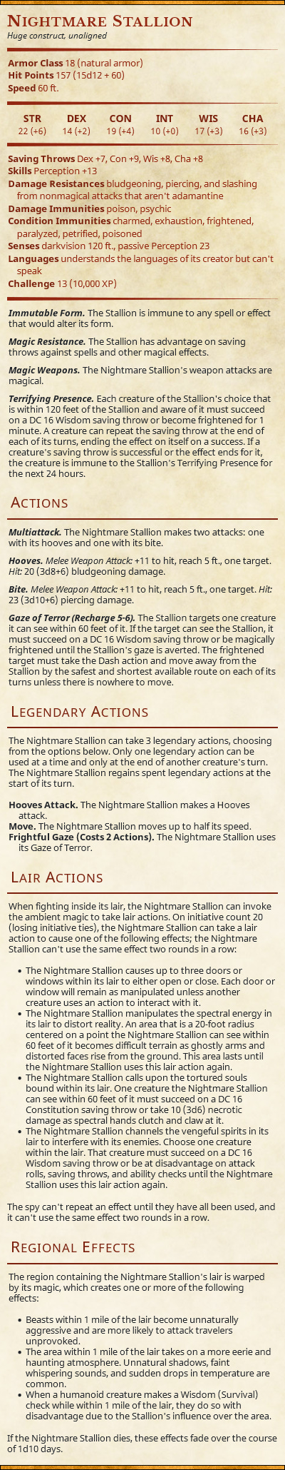 Nightmare Stallion - D&D inspired by Denver's Blucifer statue.