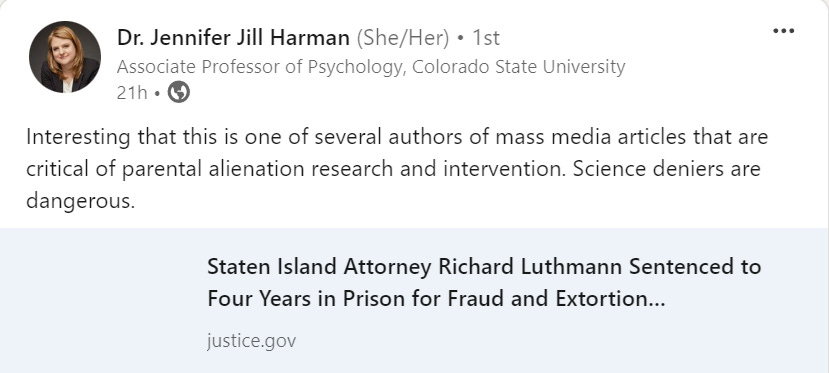 Luthmann Calls Out Dr. Jennifer Jill Harman: ‘Why Won’t You Talk to Me ...