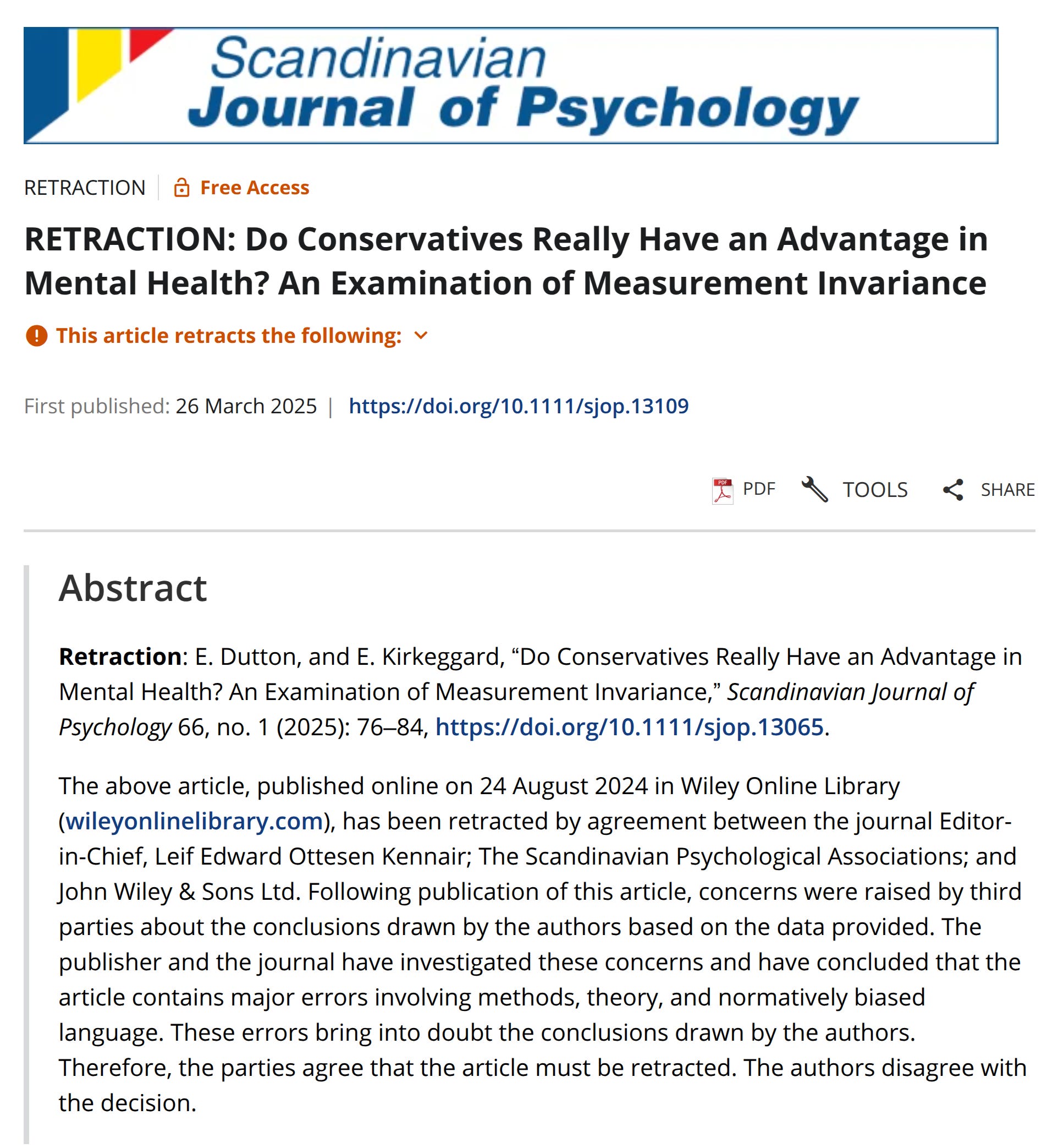 My first politically motivated retraction