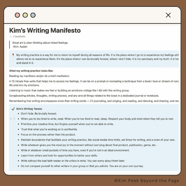 How I created my own writing manifesto - by Kim Peek