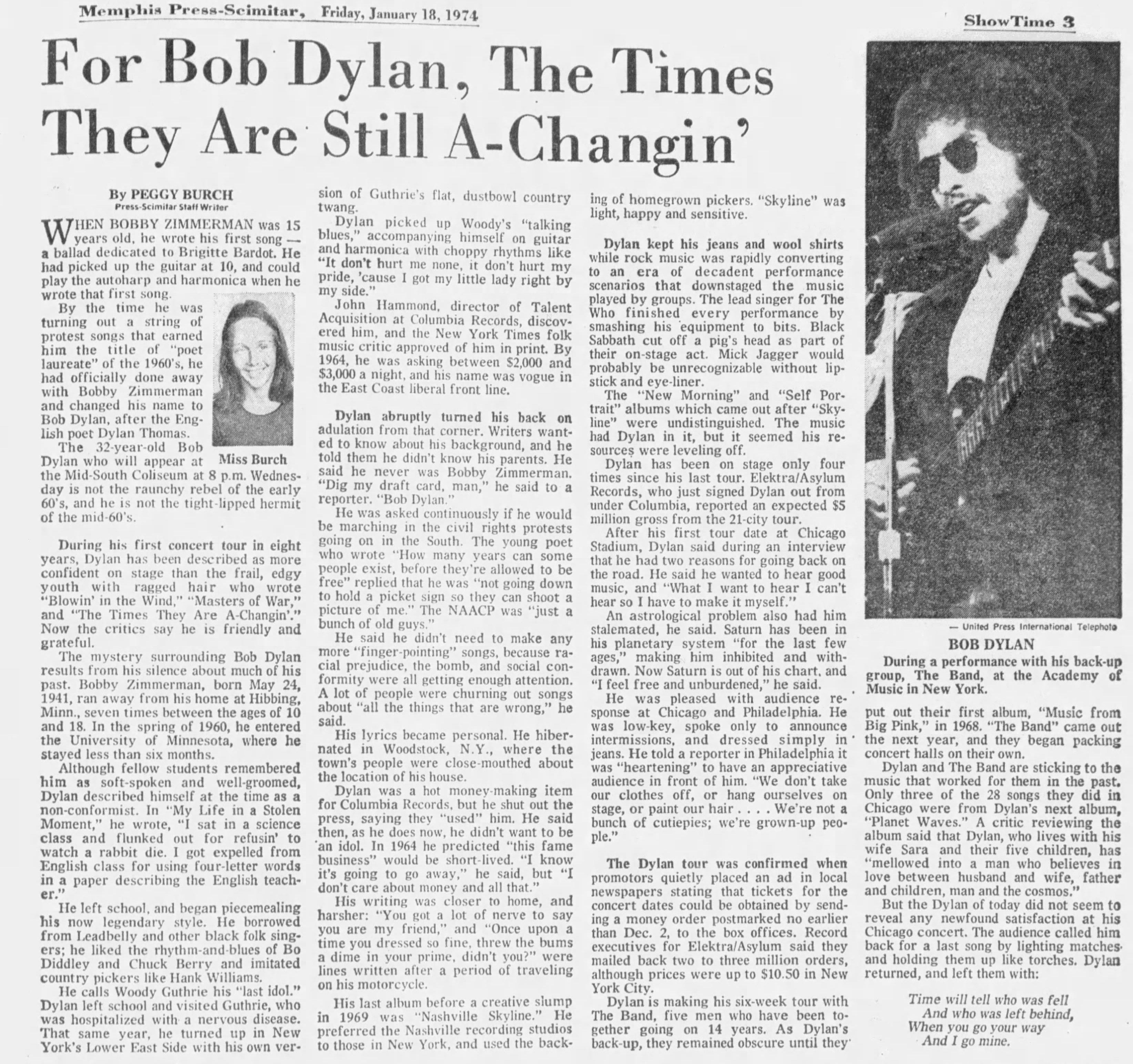 Bob Dylan and The Band in Memphis, 1974 - by Ray Padgett