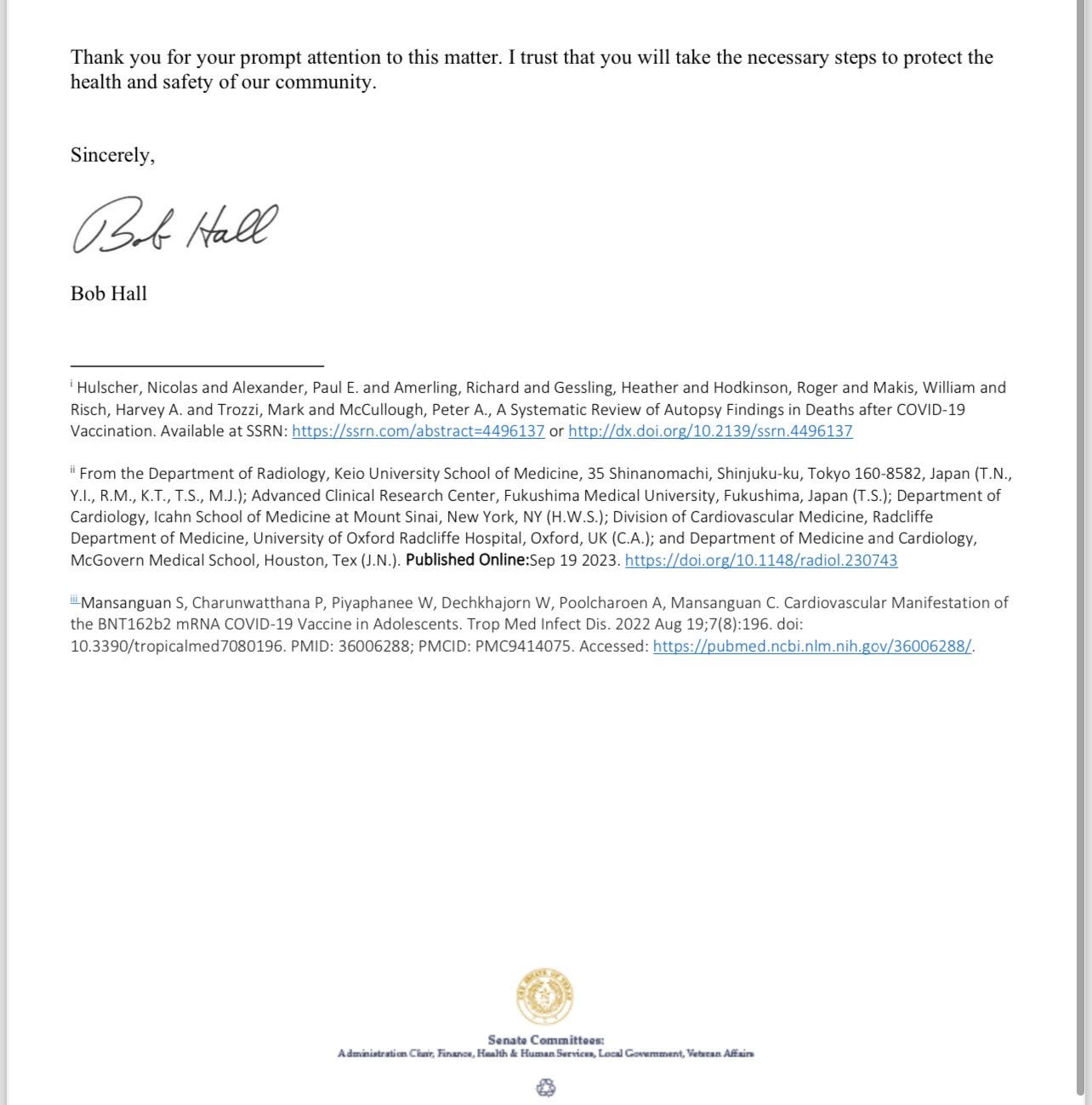 Senator Hall Sends Letter to Texas Health and Human Services to Inform ...