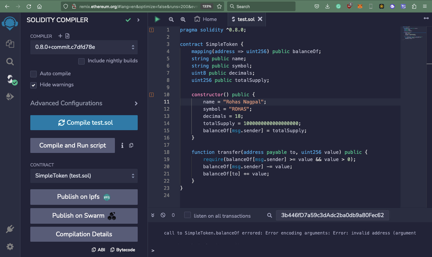 How to write, compile & deploy a simple Solidity smart contract