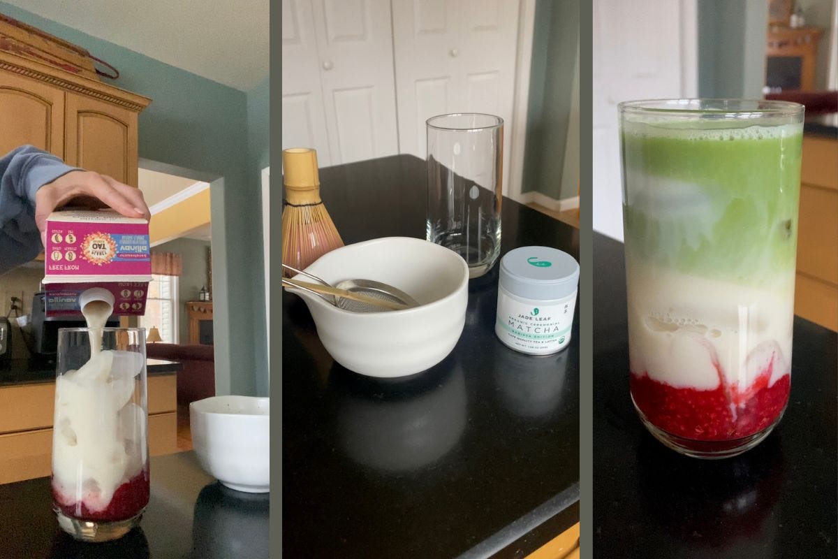 Easy DIY Iced Raspberry Matcha Latte - by Olivia Grace