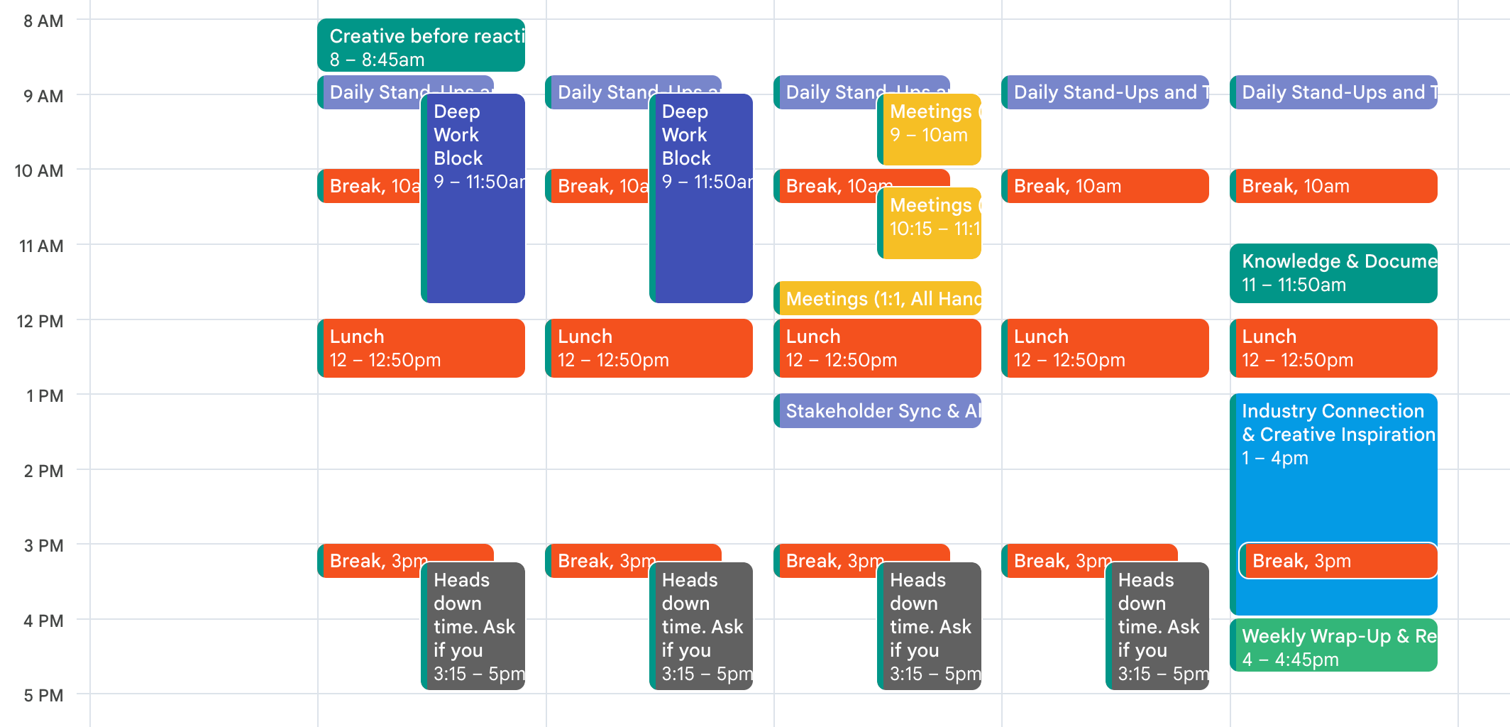 Template: Structured weekly schedule