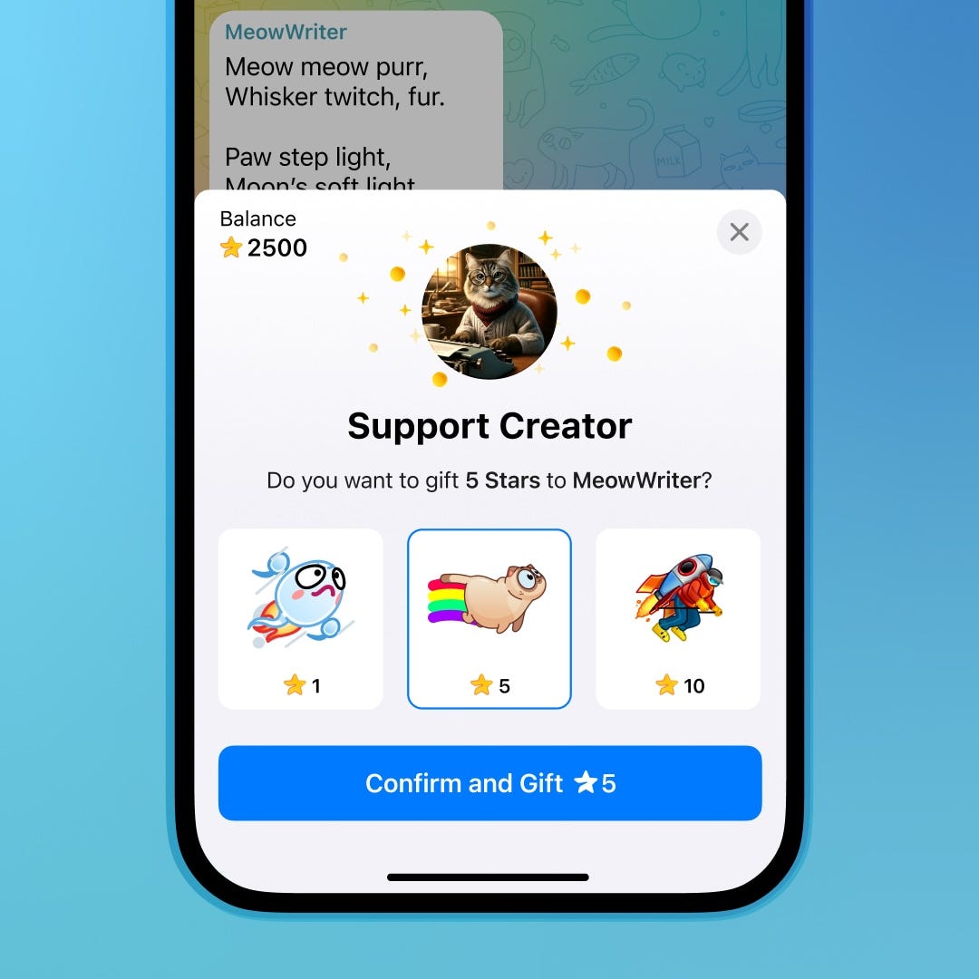 【Telegram Stars】Telegram内に新しく導入されたアプリ内ポイント / 有料コンテンツやアプリ内アイテム購入、広告出稿に利用可能