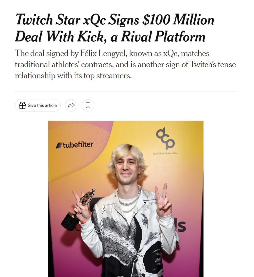 🍌 Kick, Twitch, and the $100 Million Streamer