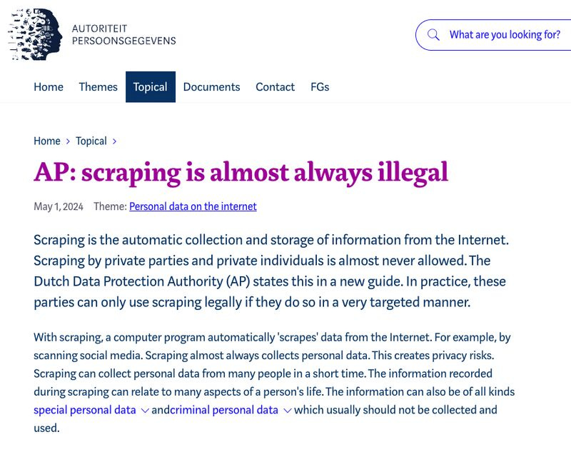 🔥 Scraping is almost always illegal, says Dutch DPA