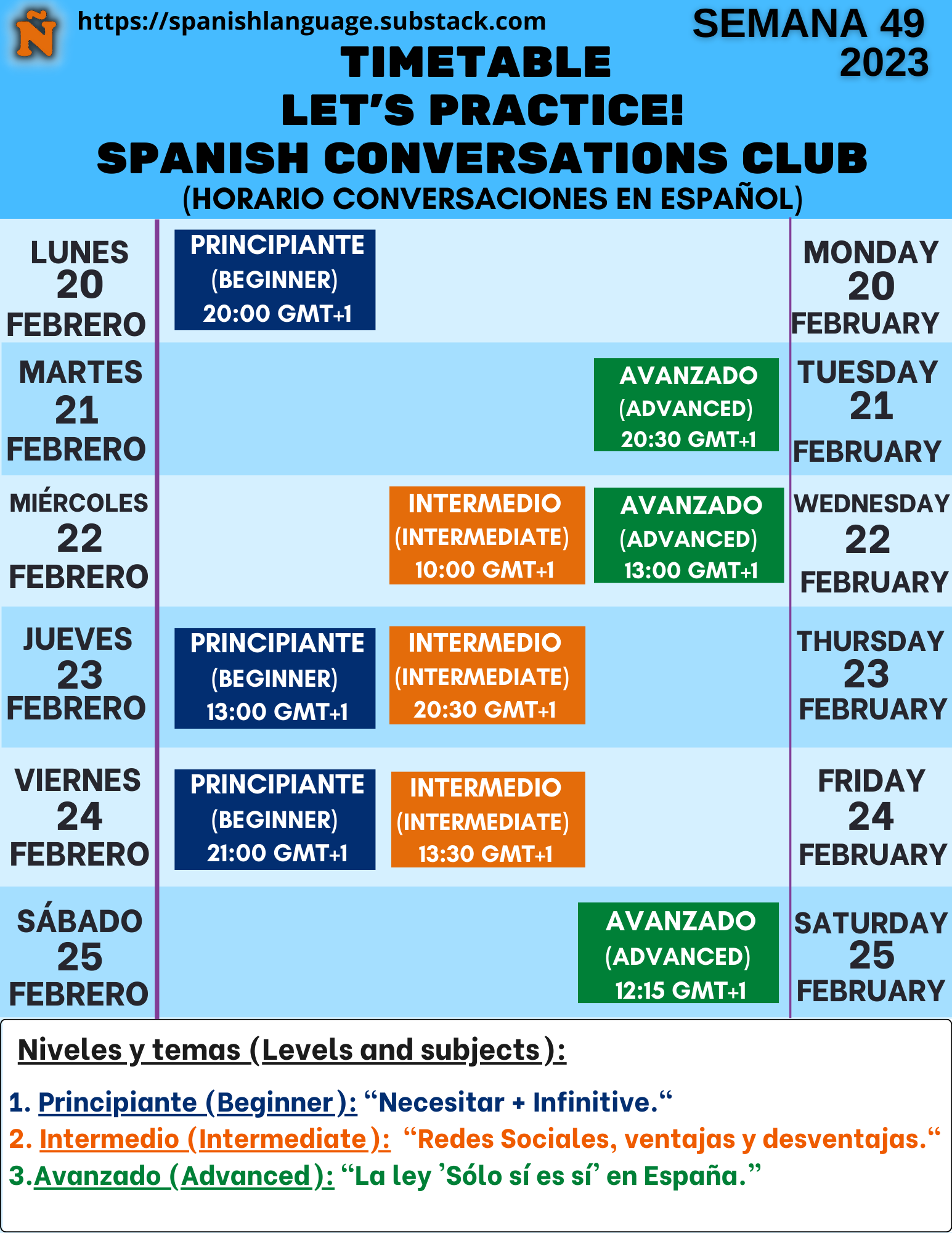 Free Spanish Language Conversation Club, Week 49.