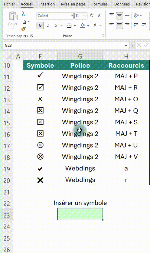Comment insérer un symbole dans Excel - Exceletter