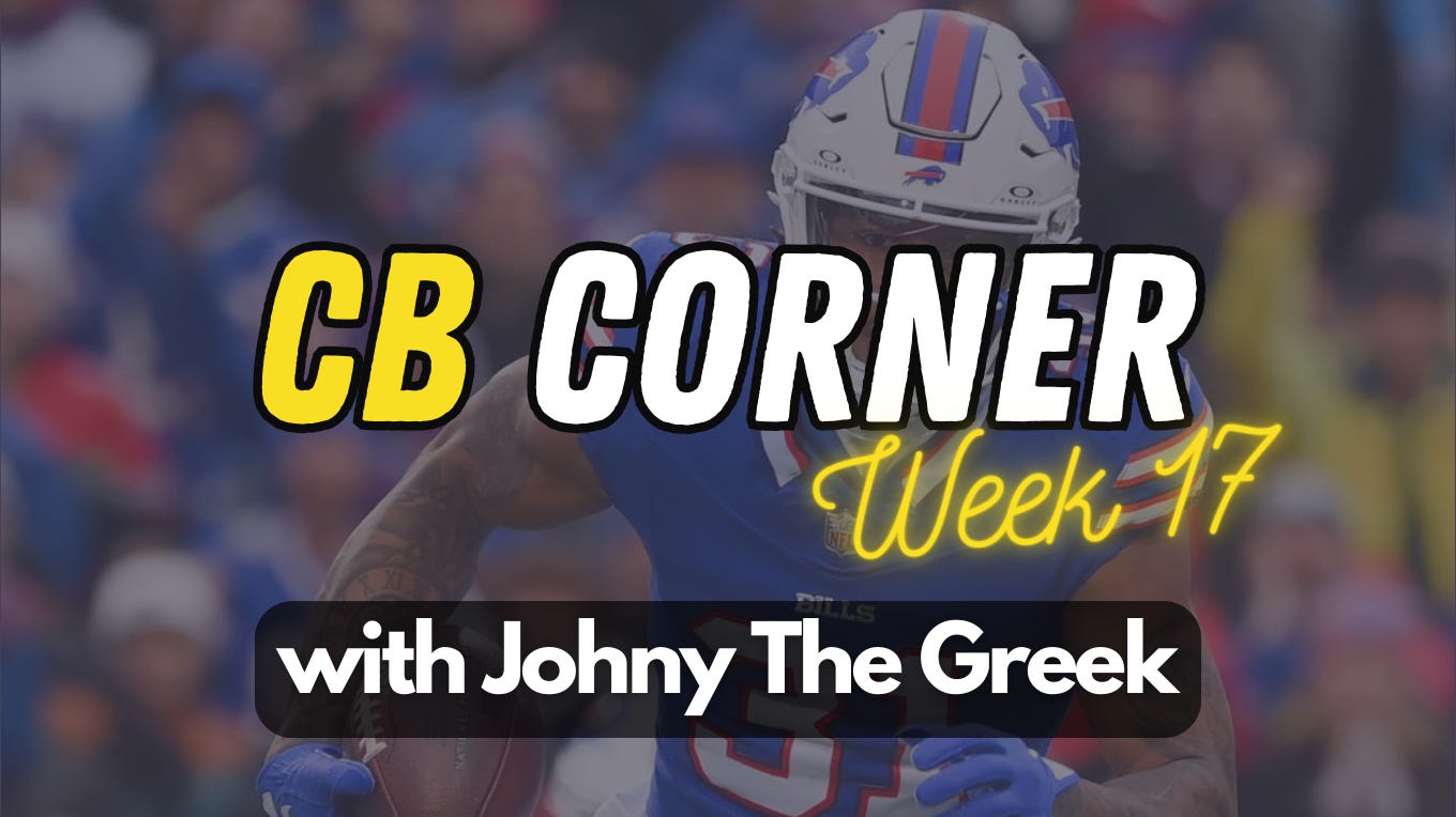 Johny The Greek's Cornerback Corner: Week 17