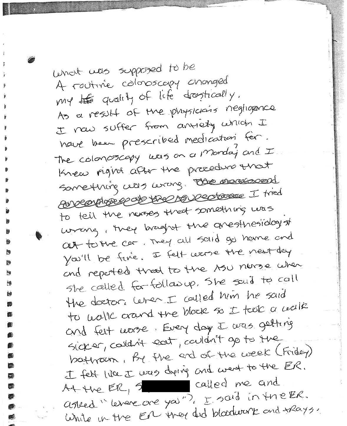 Colonoscopy Perforation [Handwritten Patient Notes]