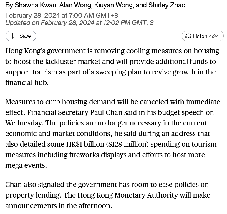 Hong Kong Scraps Property Curbs to Boost Weak Housing Market