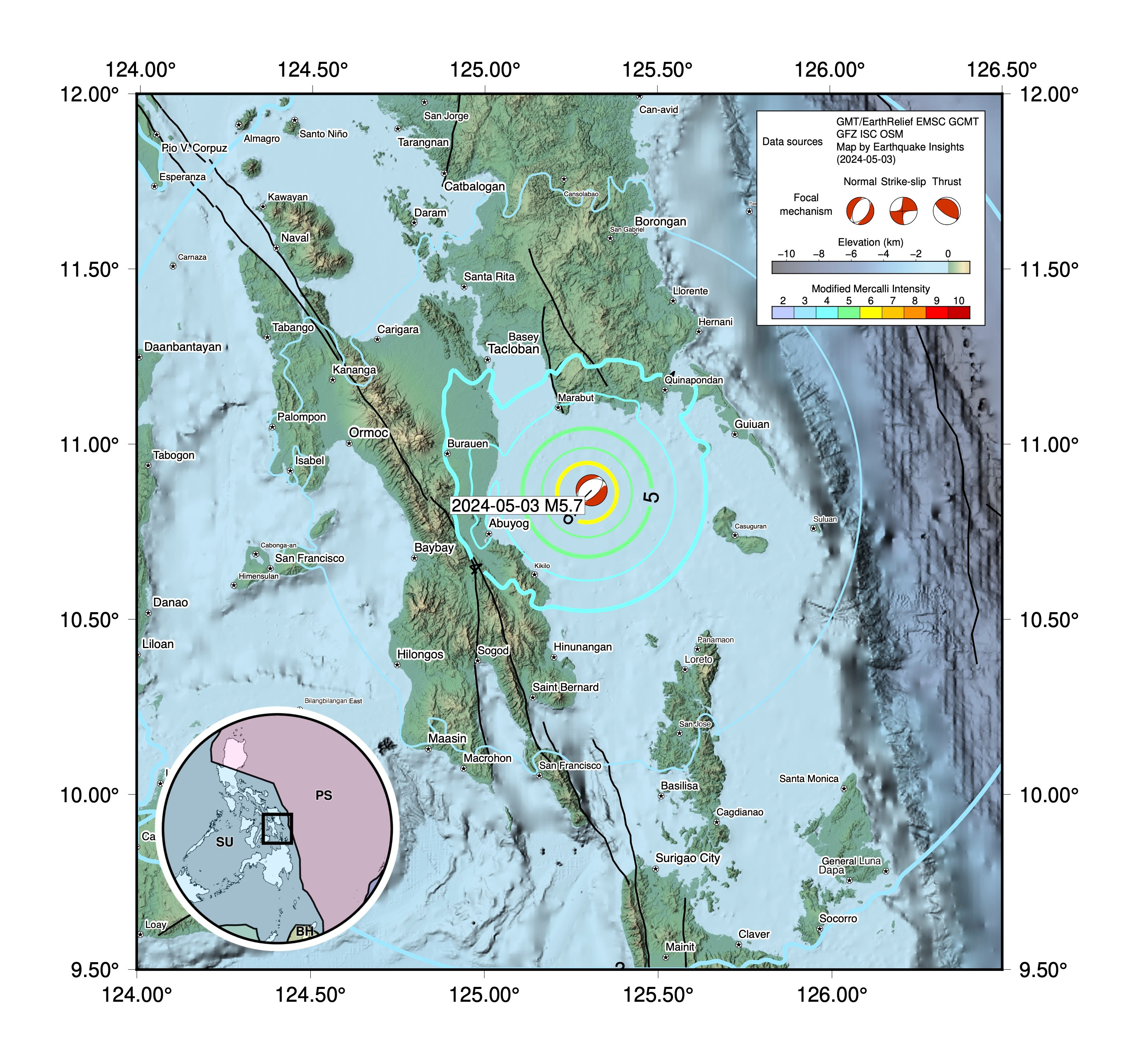 M5.7 earthquake in the Leyte Gulf, Philippines