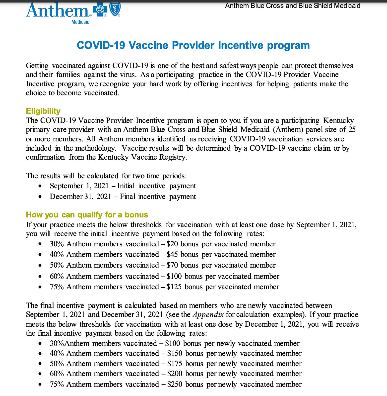Vaccine Provider Incentive Program:
