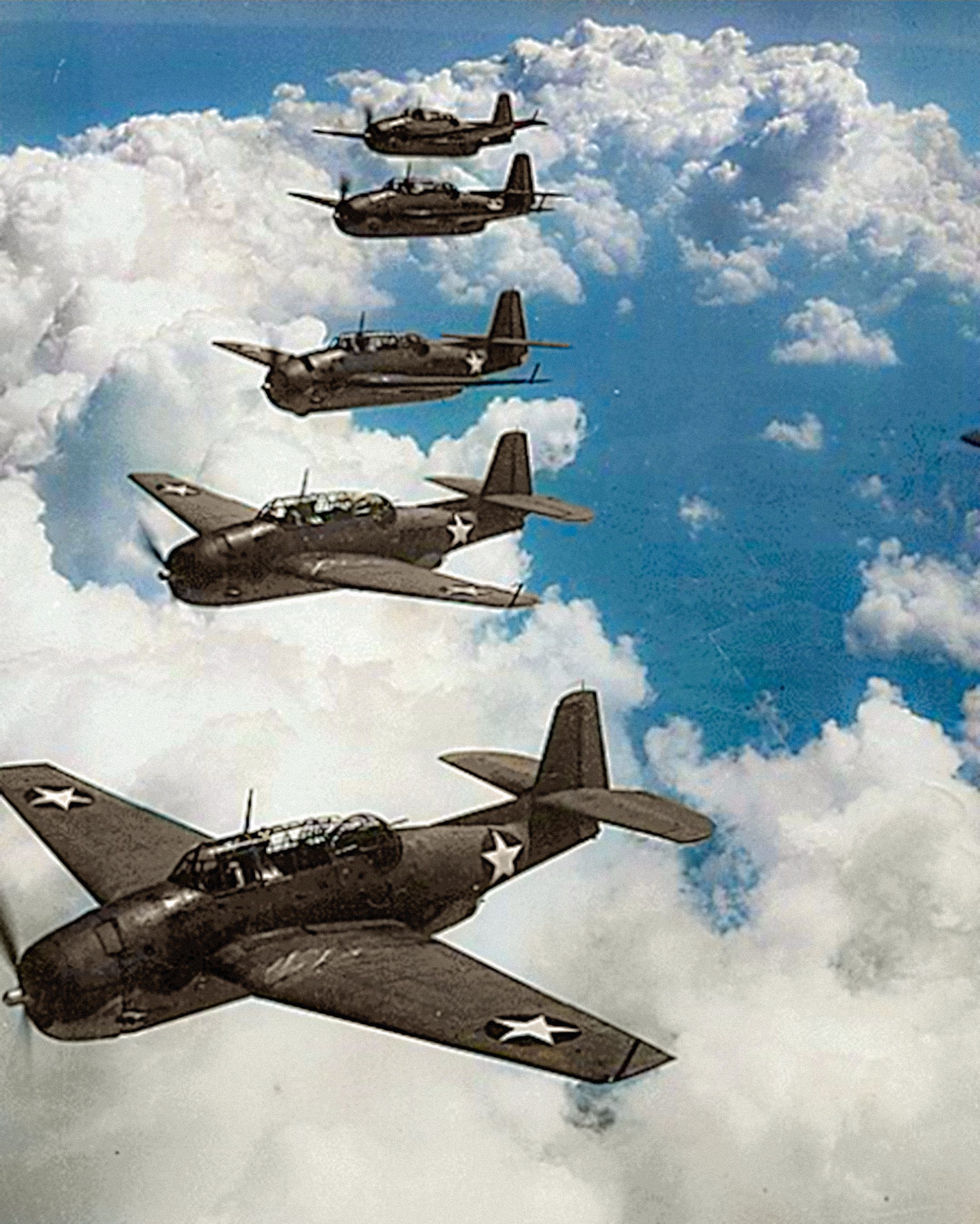 TBF Avenger Formation in Norfolk. See the History Colorized.