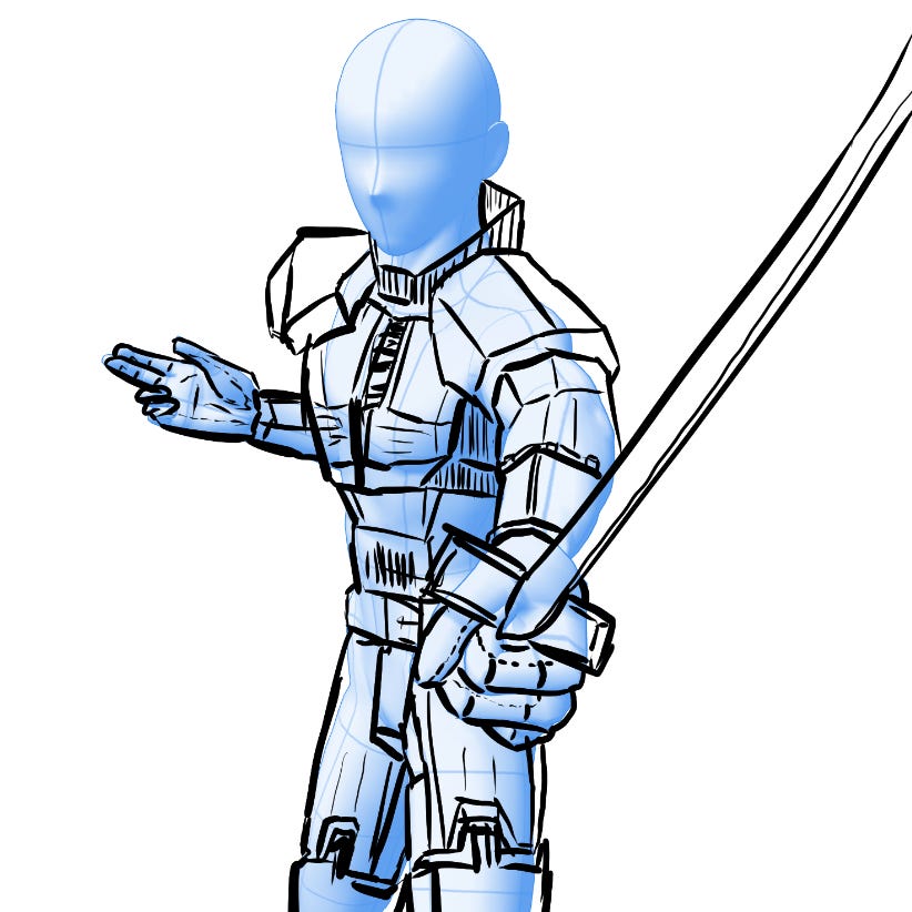 Drawing a swordsman character
