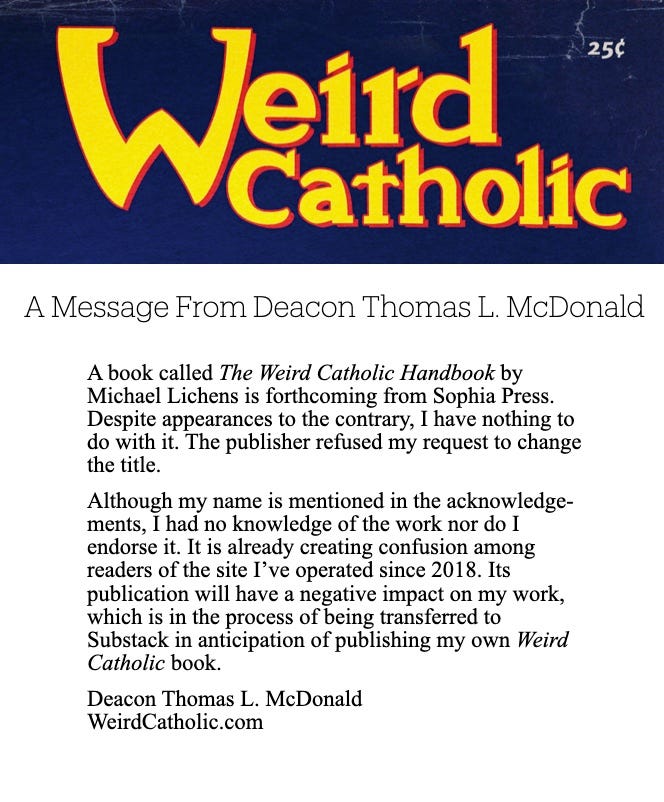 UPDATE: An Important Message About WeirdCatholic.com