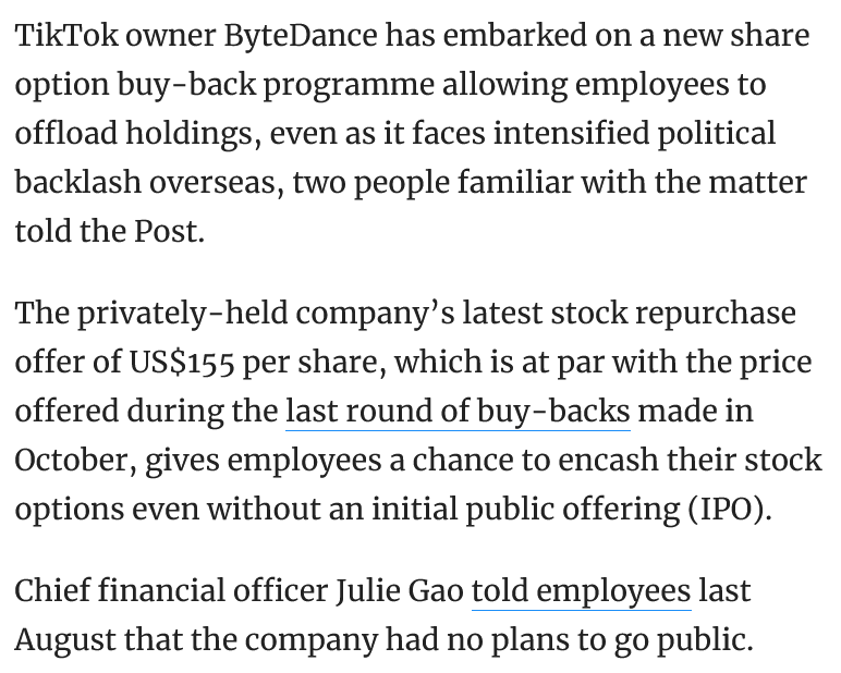 Tiktok Owner Bytedance Offers To Buy Back Shares From Employees At
