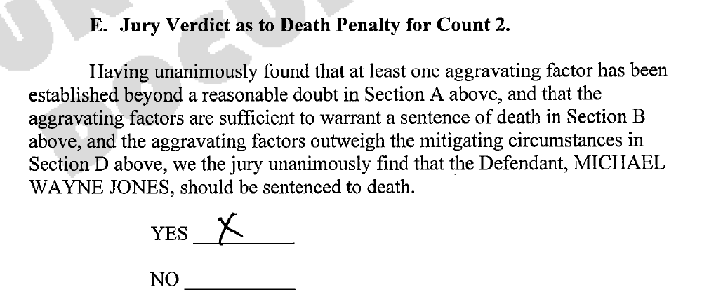 Michael Wayne Jones receives 4 sentences of death.