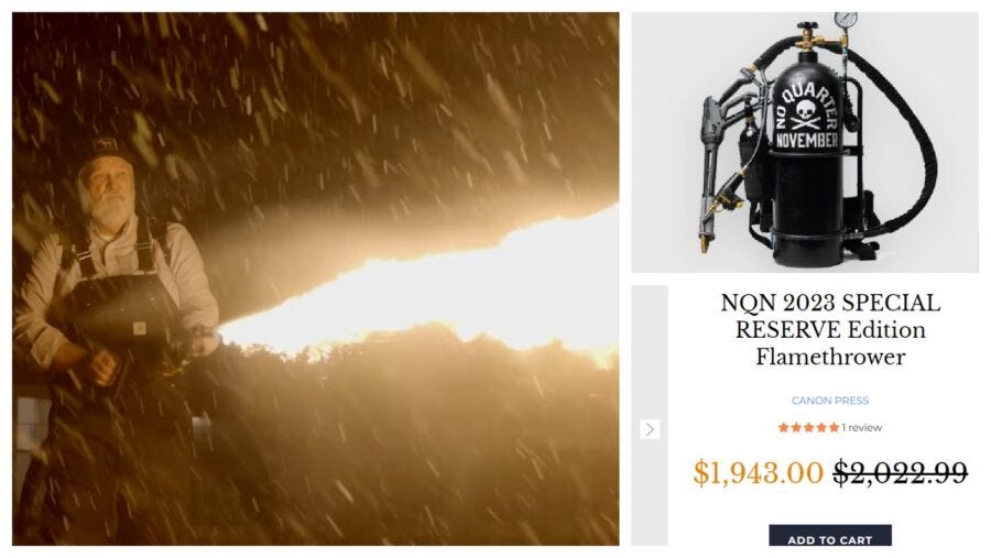 Doug Wilson, Canon Press Selling Flamethrower for ‘No Quarter November’