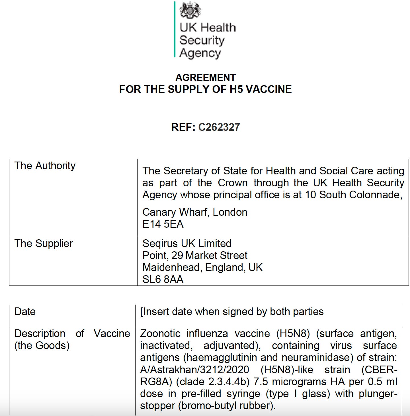 Summary of the UKHSA and MHRA information received about the H5 Avian ...