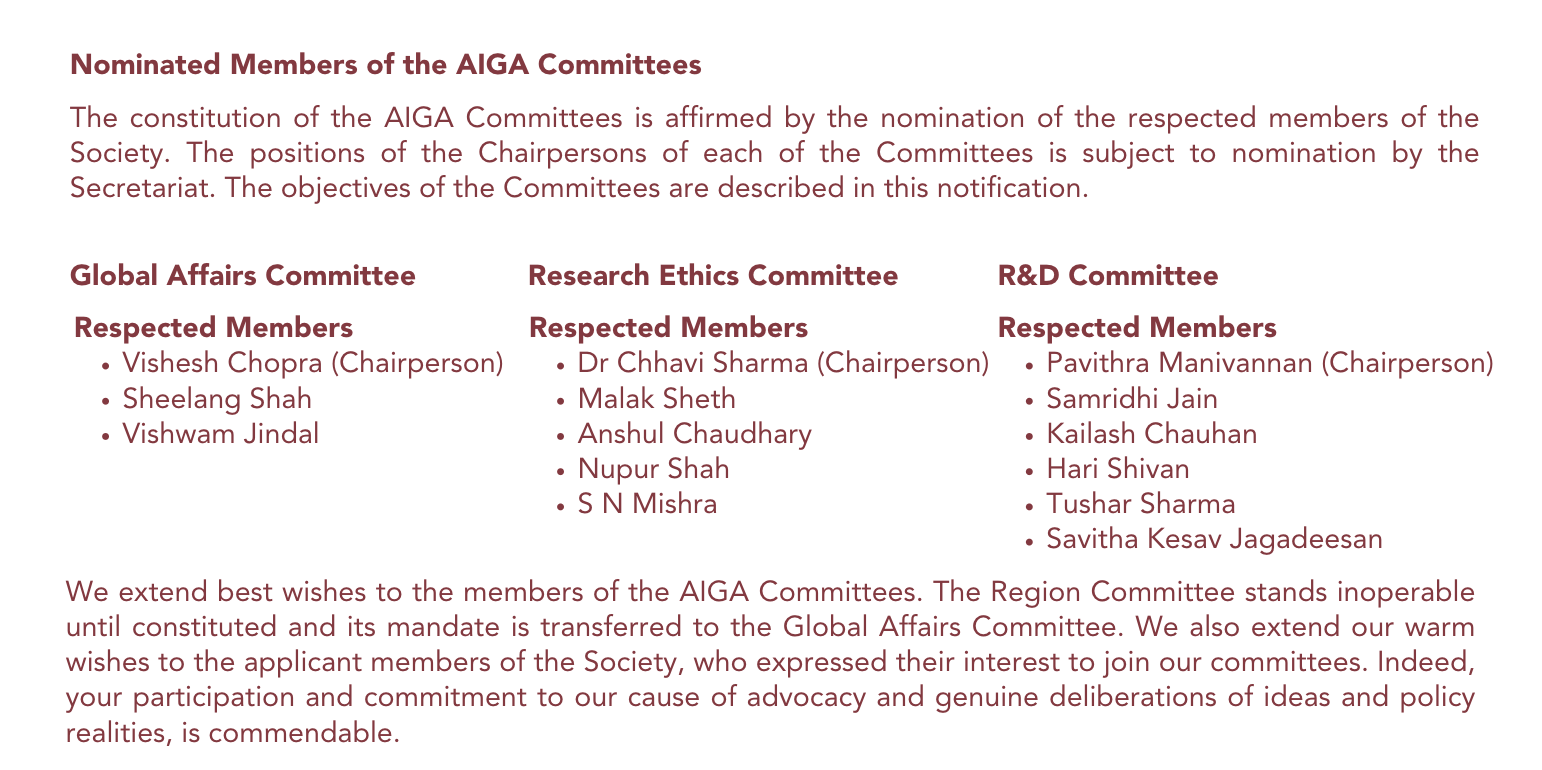 Reconstitution of AIGA Committees - March 2024 - September 2024