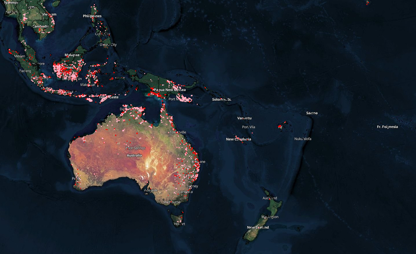Global Wildfire Locations For Last 24 Hours - August 21st, 2023