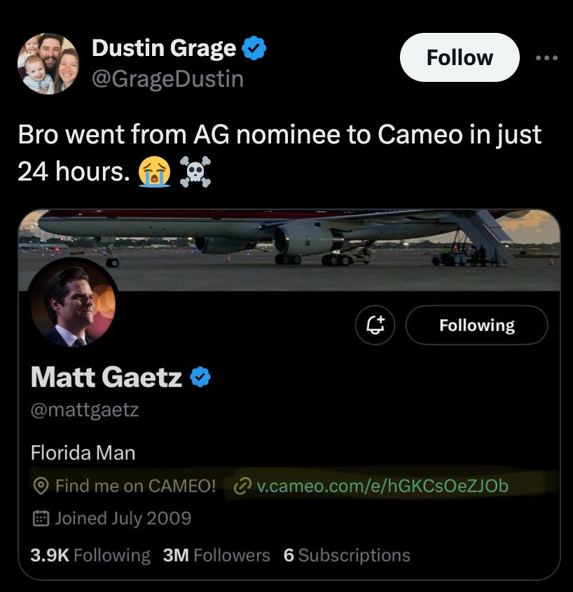 Matt Gaetz Joins Cameo - Letters from God
