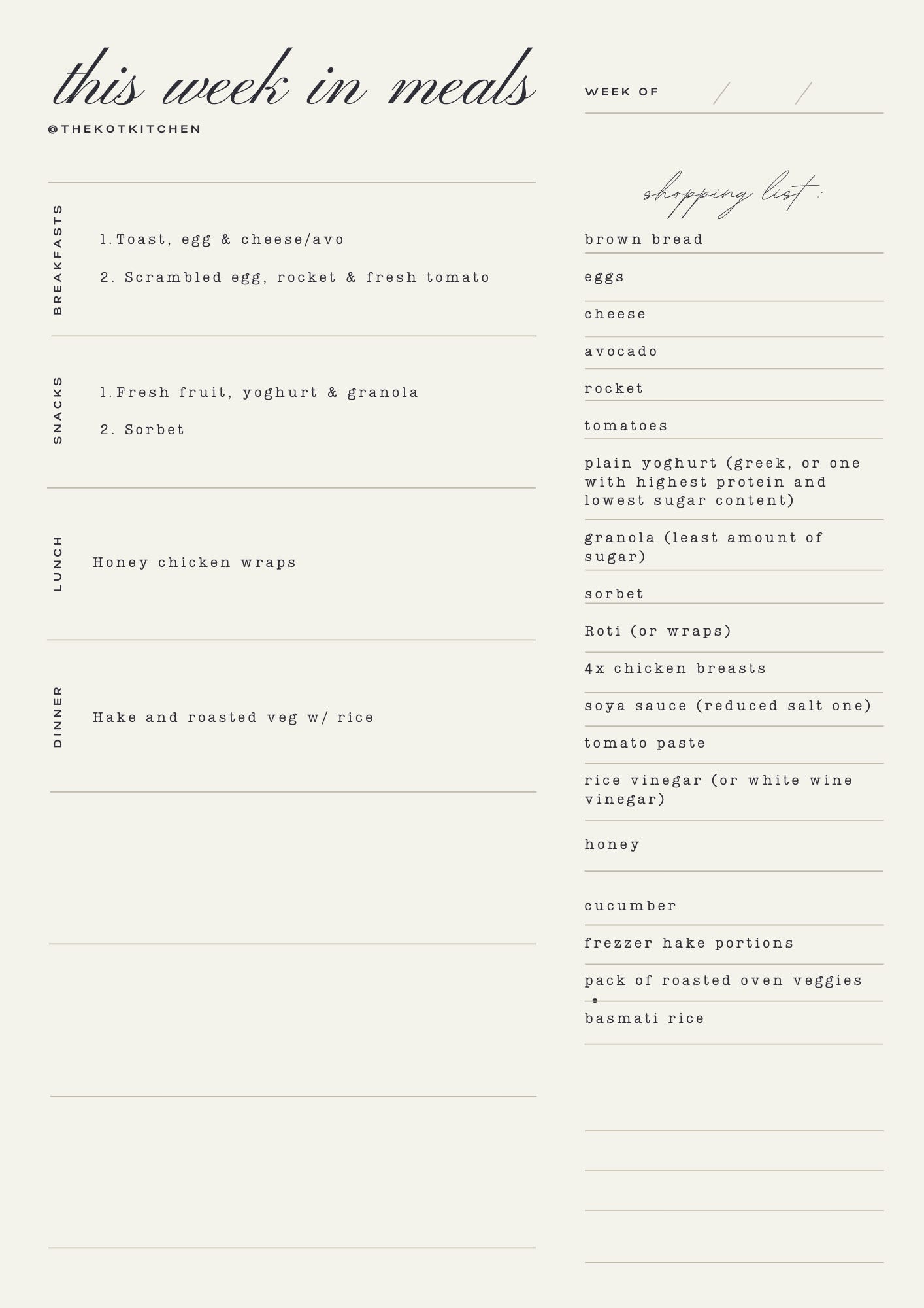 This week in meals - by Leona Kot - the kot kitchen