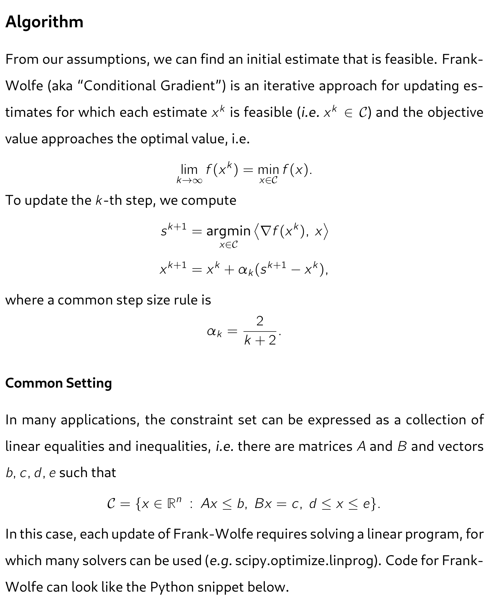 Frank-Wolfe (aka Conditional Gradient) - by Howard Heaton Frank-Wolfe (aka Conditional Gradient) - by Howard Heaton