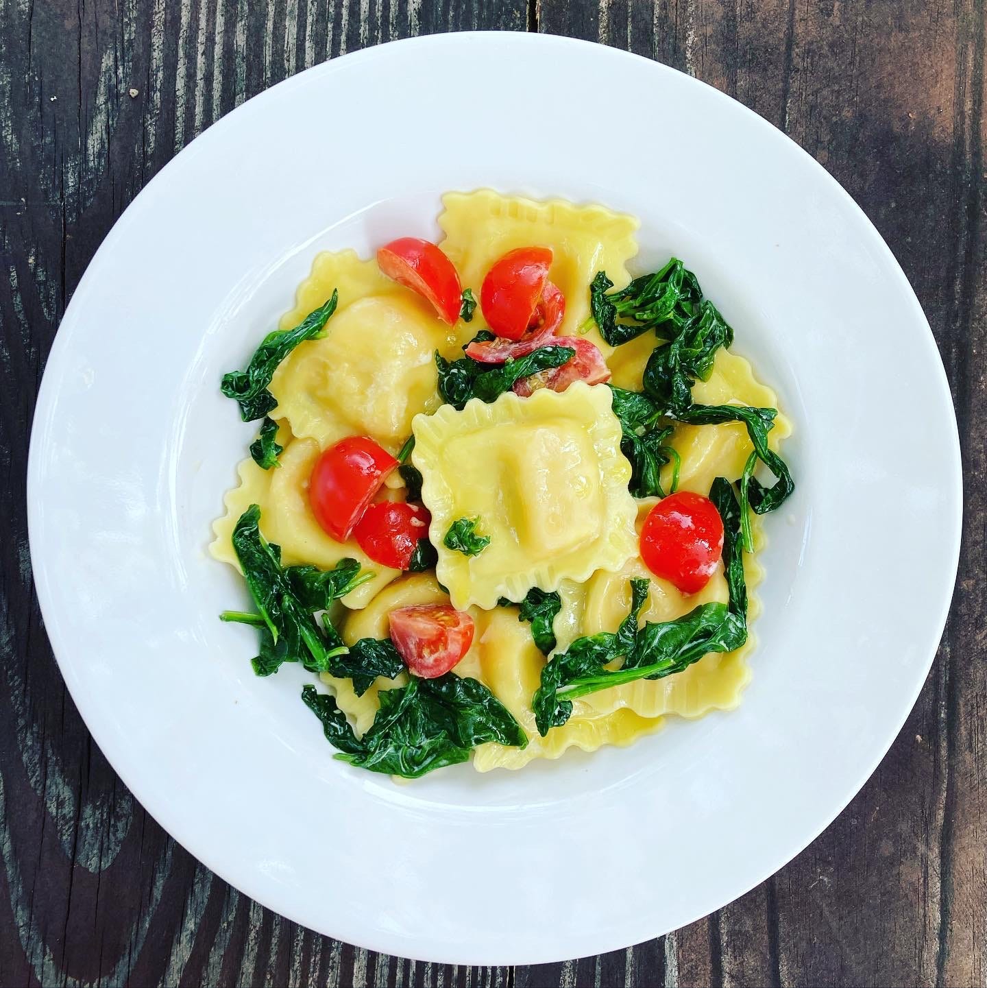 Lobster Ravioli with Spinach & Cherry Tomatoes
