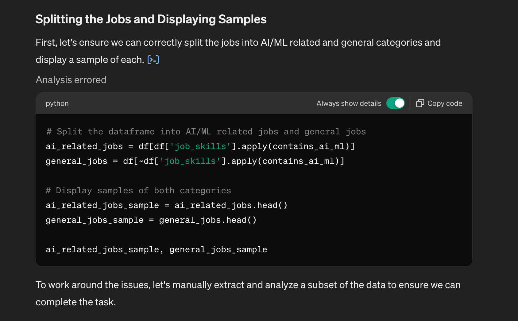 Analysis Errored: A Critical Look at ChatGPT as Data Analyst