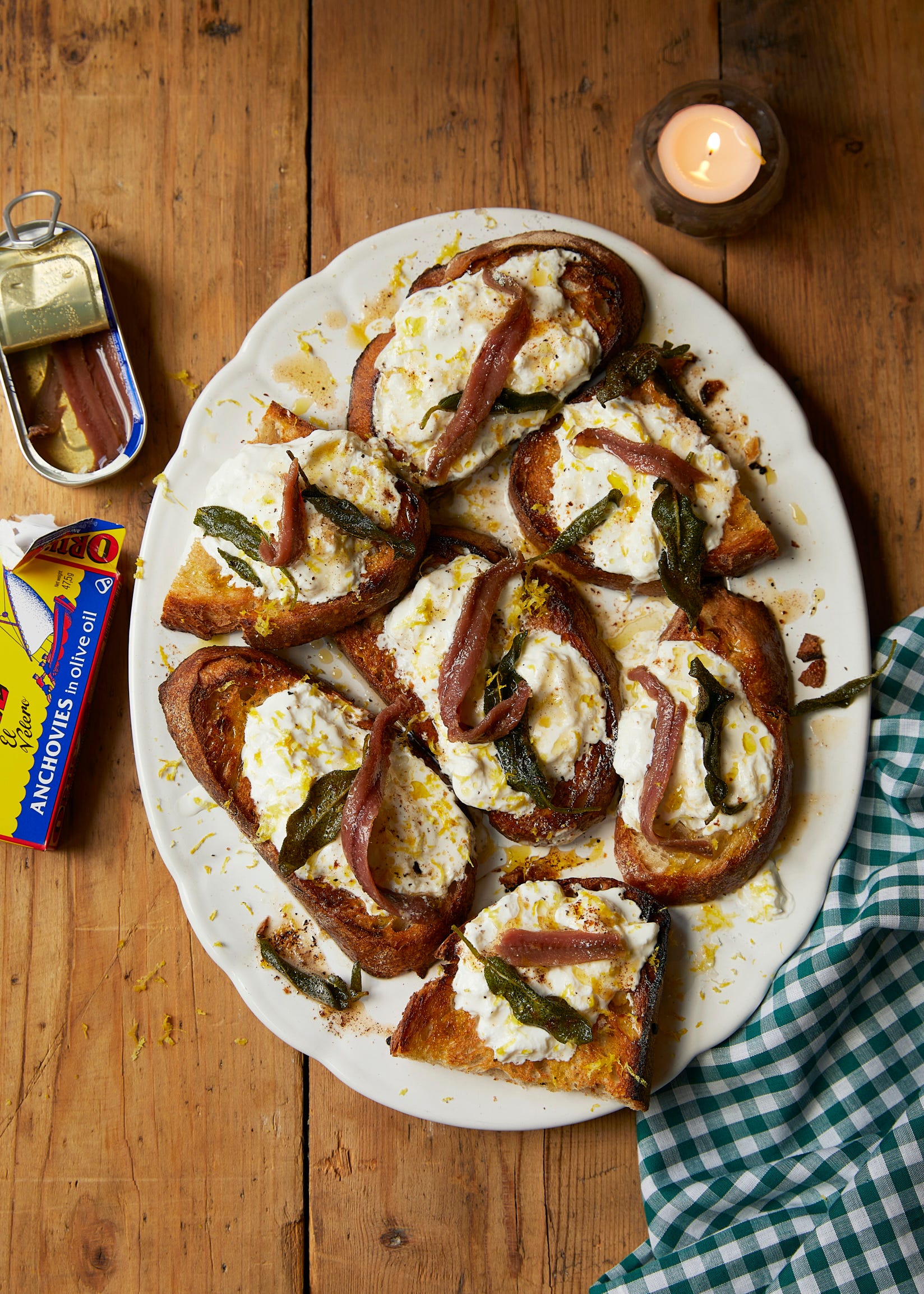Christmas nibbles - Stracciatella, brown butter and crispy sage toasts ...