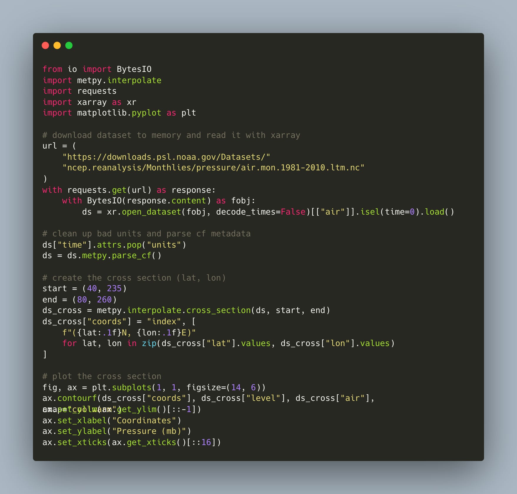 86. Create a cross-section from gridded data with levels