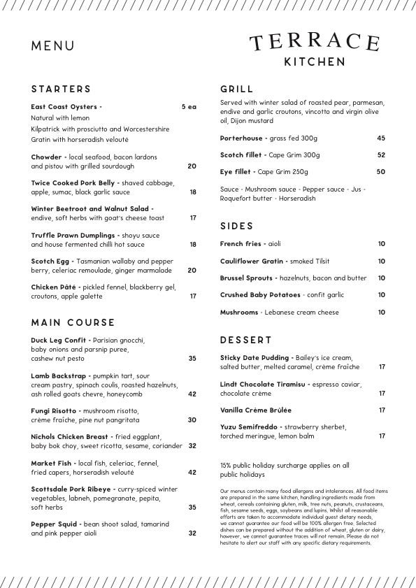 TERRACE KITCHEN » Heads Up Launceston Food Guide