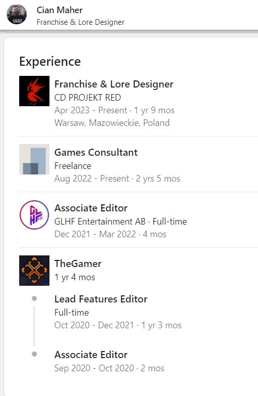 CD Projekt Red's Franchise & Lore Designer Cian Maher, Is Former Games ...